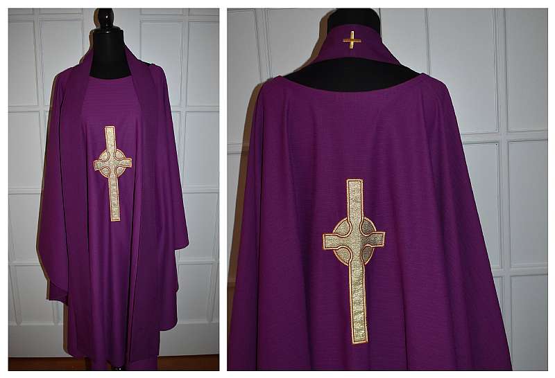 Vintage Purple Catholic Priest Chasuble Vestment Overlay Stole